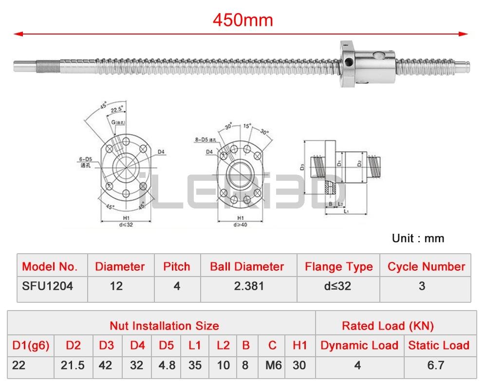 SFU 1204 Tornalanmış Mil ve Vidalı Somun-450mm - ileri3d